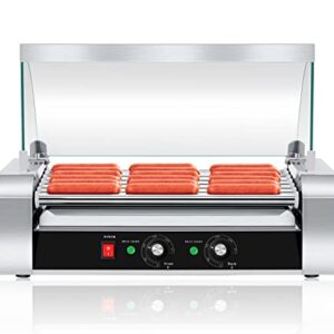 SYBO Hot Dog Roller, 18 Hot Dog 7 Roller Grill Cooker Machine with Removable Stainless Steel Drip Tray and Glass Hood Cover, 1000-Watts, OT-R3-8