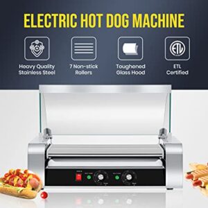 SYBO Hot Dog Roller, 18 Hot Dog 7 Roller Grill Cooker Machine with Removable Stainless Steel Drip Tray and Glass Hood Cover, 1000-Watts, OT-R3-8