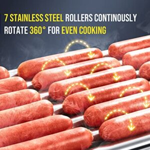 SYBO Hot Dog Roller, 18 Hot Dog 7 Roller Grill Cooker Machine with Removable Stainless Steel Drip Tray and Glass Hood Cover, 1000-Watts, OT-R3-8