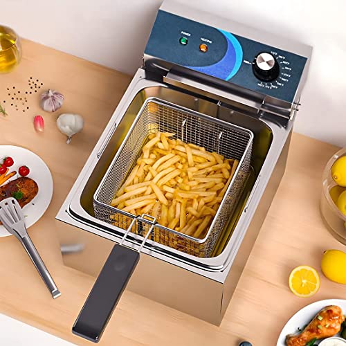 HOOCOO Commercial Electric Deep Fryer, Dual Tank Stainless Steel Deep Fryer with 2 Basket & Lid Capacity 2 x 10L Countertop Fryers for Home Kitchen and Restaurant 3600W 120V (10L 120V 1800W)