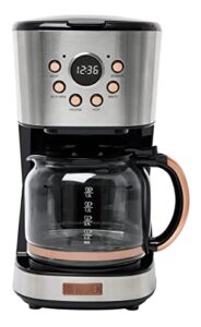 haden 75106 heritage innovative 12 cup capacity programmable vintage retro home countertop coffee maker machine with glass carafe, steel/copper