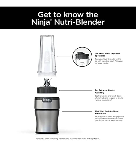 Ninja BN300 Nutri-Blender 900-Peak-Watt Personal Blender, 2 Dishwasher-Safe To-Go Cups (Renewed)