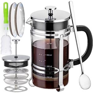 french press coffee and tea maker（34oz）,304 stainless steel coffee press with 4 filters screen-100% no residue -german heat-resistant borosilicate glass- bpa free -dishwasherable，copper