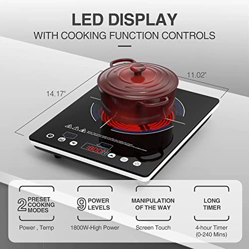 VBGK Electric Ceramic Cooktop, Electric Stove Top with Touch Control, 9 Power Levels, Kids Lock & Timer, Hot Surface Indicator, Overheat Protection,110V Induction Cooktop