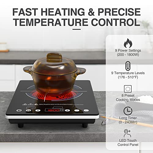 VBGK Electric Ceramic Cooktop, Electric Stove Top with Touch Control, 9 Power Levels, Kids Lock & Timer, Hot Surface Indicator, Overheat Protection,110V Induction Cooktop