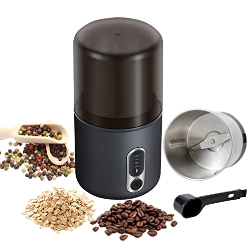 Electric Coffee Grinder, Wireless Powerful Coffee Bean Grinder with USB Rechargeable, Fresh Grind Coffee Grinder for Beans, Spices, Herb and More, Removable Bowl and 304 Stainless Steel Blade