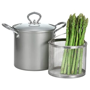 deep fryer pot stainless steel frying pot with basket 3l, asparagus steamer pot with lid, 2 in 1 fry pot for french fries, chicken, cooking vegetables