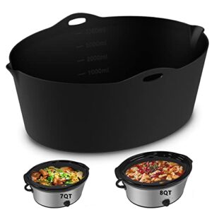 slow cooker liners fit crockpots 7-8 quart,reusable silicone liner insert for crock pot,leakproof & dishwasher safe cooking liners for 7-8 qt large oval crock-pots(black)