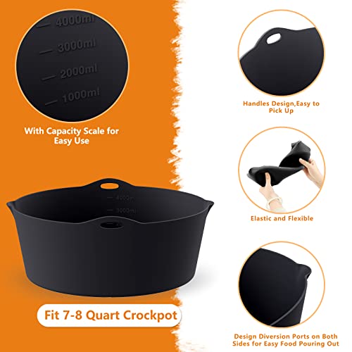 Slow Cooker Liners Fit Crockpots 7-8 Quart,Reusable Silicone Liner Insert for Crock Pot,Leakproof & Dishwasher Safe Cooking Liners for 7-8 QT Large Oval Crock-Pots(Black)