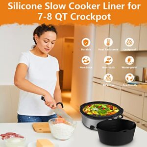 Slow Cooker Liners Fit Crockpots 7-8 Quart,Reusable Silicone Liner Insert for Crock Pot,Leakproof & Dishwasher Safe Cooking Liners for 7-8 QT Large Oval Crock-Pots(Black)