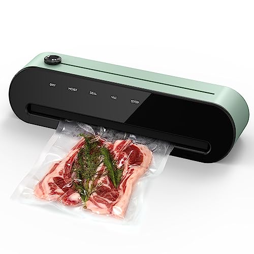 CROWNFUL Automatic Vacuum Sealer Machine, Dry & Moist Food Sealer with Built-in External Suction Tube & Cutter, Removable Drip Tray, 5 in 1 LED Touch Screen Air Sealer Machine with Vacuum Seal Bags/Roll (ETL Certified)