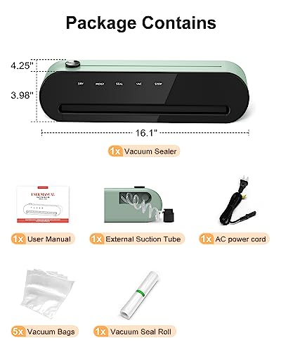 CROWNFUL Automatic Vacuum Sealer Machine, Dry & Moist Food Sealer with Built-in External Suction Tube & Cutter, Removable Drip Tray, 5 in 1 LED Touch Screen Air Sealer Machine with Vacuum Seal Bags/Roll (ETL Certified)