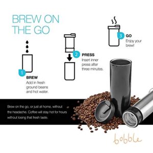 bobble French Coffee Presse, On-The-Go use, Quick Brew, Slim Design, Triple Wall Insulation, 14 oz (Peacock)