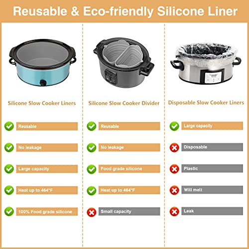 Silicone Slow Cooker Liners Fit 7-8 QT Oval Slow Cooker Crock Pot, Food Grade Silicone Crock Pot Liners Reusable & Leakproof Dishwasher Safe Crockpot Liner