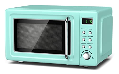 Retro Microwave Oven, SIMOE Small Countertop Microwave 0.7 cu. ft. 700W with 8 Preset Cooking Options (Mint Green)