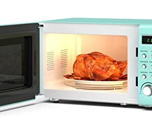 Retro Microwave Oven, SIMOE Small Countertop Microwave 0.7 cu. ft. 700W with 8 Preset Cooking Options (Mint Green)