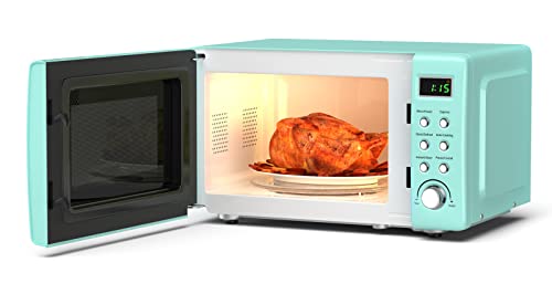 Retro Microwave Oven, SIMOE Small Countertop Microwave 0.7 cu. ft. 700W with 8 Preset Cooking Options (Mint Green)