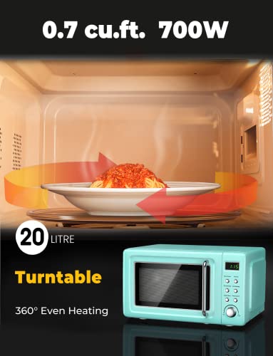 Retro Microwave Oven, SIMOE Small Countertop Microwave 0.7 cu. ft. 700W with 8 Preset Cooking Options (Mint Green)