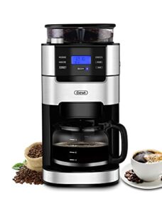 10-cup drip coffee maker, brew automatic coffee machine with built-in burr coffee grinder, programmable timer mode and keep warm plate, 1.5l large capacity water tank, removable filter basket, 900w