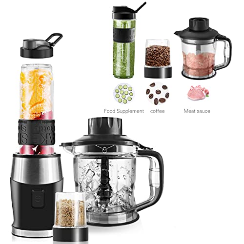 Blender for Shakes and Smoothies,3 in 1 Nutri Blender and Food Processor Combo,Ice Smoothies Maker,Mixer Blender/Chopper/Grinder with 19-oz Portable Bottle,1.5L Chopper Capacity,easy to Clean