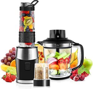 blender for shakes and smoothies,3 in 1 nutri blender and food processor combo,ice smoothies maker,mixer blender/chopper/grinder with 19-oz portable bottle,1.5l chopper capacity,easy to clean