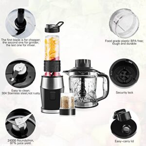 Blender for Shakes and Smoothies,3 in 1 Nutri Blender and Food Processor Combo,Ice Smoothies Maker,Mixer Blender/Chopper/Grinder with 19-oz Portable Bottle,1.5L Chopper Capacity,easy to Clean