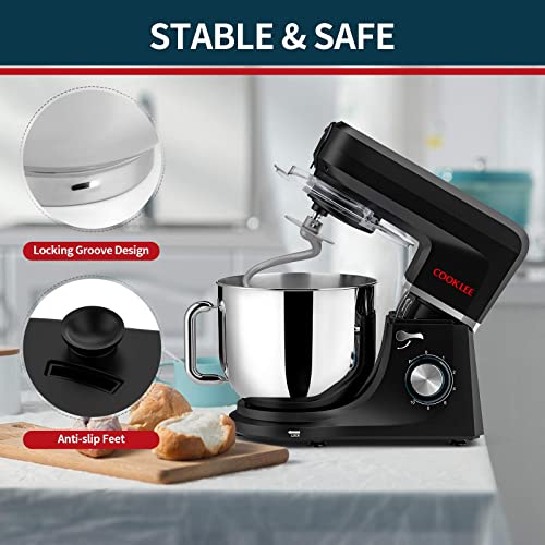 COOKLEE 6-IN-1 Stand Mixer, 8.5 Qt. Multifunctional Electric Kitchen Mixer with 9 Accessories for Most Home Cooks, SM-1507BM (Black)