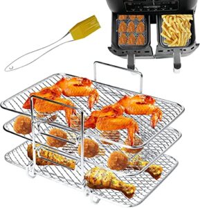 air fryer rack compatible with ninja dz201 dz401 powerxl air fryer 2-basket electric fryer, double basket air fryers rack, 304 stainless steel toast rack, multi-layer grill rack, grill rack