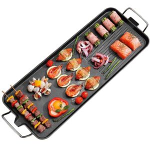 Electric Table Top Griddle. Korean Style Nonstick Grill. Indoor Raclette Yakiniku Grill Pan. Extra Large Portable. Adjustable Temperature. Campaing Indoor Outdoor (26.8 Inch)