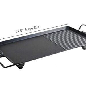 Electric Table Top Griddle. Korean Style Nonstick Grill. Indoor Raclette Yakiniku Grill Pan. Extra Large Portable. Adjustable Temperature. Campaing Indoor Outdoor (26.8 Inch)