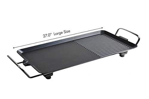 Electric Table Top Griddle. Korean Style Nonstick Grill. Indoor Raclette Yakiniku Grill Pan. Extra Large Portable. Adjustable Temperature. Campaing Indoor Outdoor (26.8 Inch)