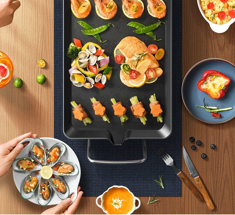 Electric Table Top Griddle. Korean Style Nonstick Grill. Indoor Raclette Yakiniku Grill Pan. Extra Large Portable. Adjustable Temperature. Campaing Indoor Outdoor (26.8 Inch)