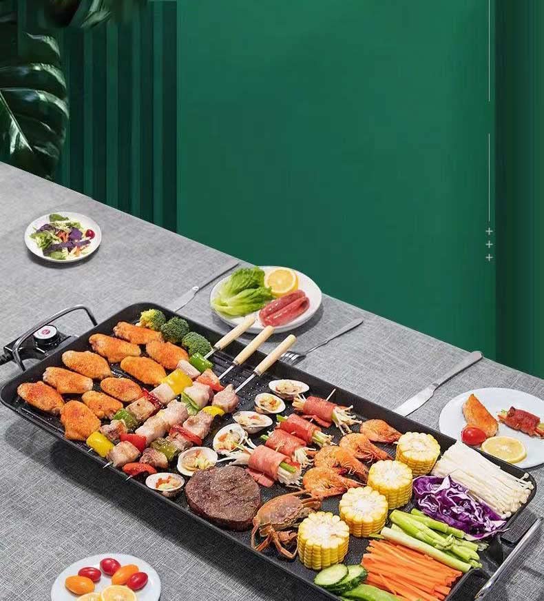 Electric Table Top Griddle. Korean Style Nonstick Grill. Indoor Raclette Yakiniku Grill Pan. Extra Large Portable. Adjustable Temperature. Campaing Indoor Outdoor (26.8 Inch)