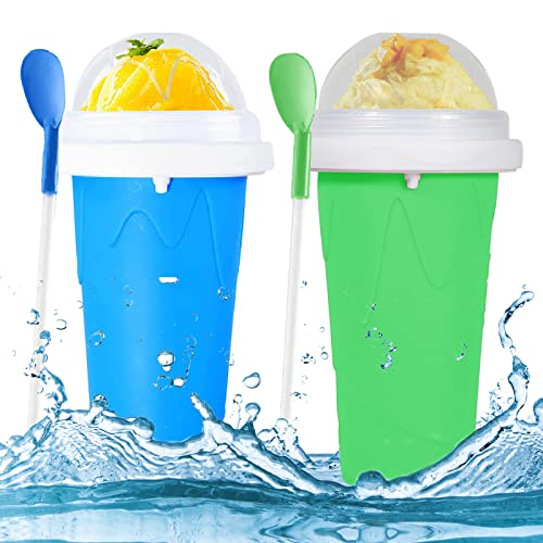 Slushie Maker Cup,Magic Quick Frozen Smoothies Cup,Portable Squeeze Cup Slushy Maker,Double Layer Squeeze Cup,DIY Homemade Smoothie Cups (Blue+Green)