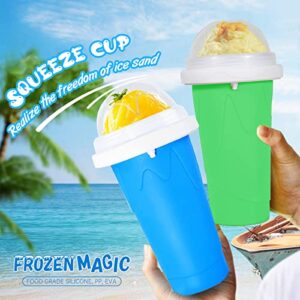 Slushie Maker Cup,Magic Quick Frozen Smoothies Cup,Portable Squeeze Cup Slushy Maker,Double Layer Squeeze Cup,DIY Homemade Smoothie Cups (Blue+Green)