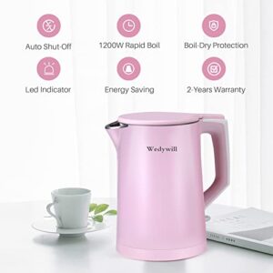 Electric Kettle,Stainless Steel Hot Water Kettle No Plastic Contact and BPA-Free,1.7L 1200W Auto Shut off & Boil Dry Protection,Fast Heating,2 Year Warranty Coffee Tea Pot for Water Boiling – Pink