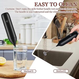 Rechargeable Milk Frother Handheld with USB-C Cable, Electric Drink Mixer, 14000RPM Powerful Electric Whisk/Coffee Frother for Latte, Matcha, Protein Powder, Hot Chocolate (Black)