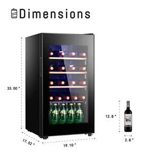 HAILANG 26 Bottle Wine Cooler Refrigerator, Freestanding Wine Cellar, 3.4 cu.ft Wine Fridge for Red & White, Glass Door