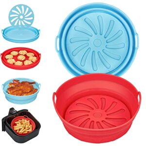 2 Pcs Silicone Air Fryer Liners for 3 to 7 QT,Collapsible Silicone Liners for Air Fryer Basket, Reusable Silicone Pot Baking Tray Oven Accessories Easy Cleaning Heat Resistant -Top 8.2'' Bottom 7''