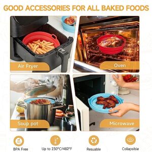 2 Pcs Silicone Air Fryer Liners for 3 to 7 QT,Collapsible Silicone Liners for Air Fryer Basket, Reusable Silicone Pot Baking Tray Oven Accessories Easy Cleaning Heat Resistant -Top 8.2'' Bottom 7''