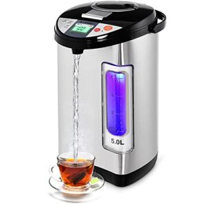 costway instant electric hot water boiler and warmer, 5-liter lcd water pot with 5 stage temperature settings, safety lock to prevent spillage, stainless steel hot water dispenser