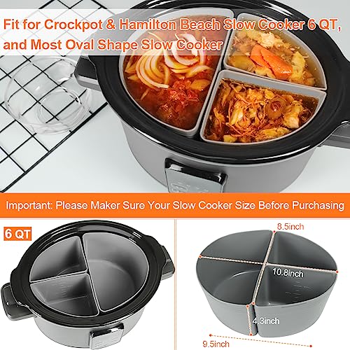 BYKITCHEN Reusable Thicker Silicone Slow Cooker Divider Liner Compatible with Crockpot, Hamilton Beach 6 Quart Slow Cooker, Set of 3, Slow Cooker Divider Insert for Most 6-8 QT Oval Slow Cooker