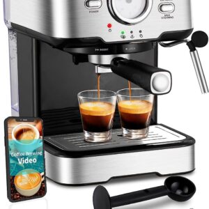 Gevi Espresso Machine 15 Bar Pump Pressure, Cappuccino Coffee Maker with Milk Foaming Steam Wand for Latte, Mocha, Cappuccino, 1.5L Water Tank （Carbon Black）