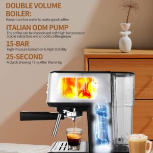 Gevi Espresso Machine 15 Bar Pump Pressure, Cappuccino Coffee Maker with Milk Foaming Steam Wand for Latte, Mocha, Cappuccino, 1.5L Water Tank （Carbon Black）