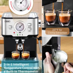 Gevi Espresso Machine 15 Bar Pump Pressure, Cappuccino Coffee Maker with Milk Foaming Steam Wand for Latte, Mocha, Cappuccino, 1.5L Water Tank （Carbon Black）