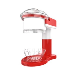 Shaved Ice Maker- Snow Cone, Italian Ice, and Slushy Machine for Home Use, Countertop Electric Ice Shaver/Chipper with Cup by Classic Cuisine, Red/White