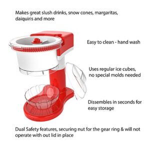 Shaved Ice Maker- Snow Cone, Italian Ice, and Slushy Machine for Home Use, Countertop Electric Ice Shaver/Chipper with Cup by Classic Cuisine, Red/White