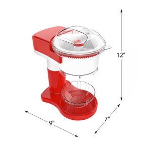 Shaved Ice Maker- Snow Cone, Italian Ice, and Slushy Machine for Home Use, Countertop Electric Ice Shaver/Chipper with Cup by Classic Cuisine, Red/White