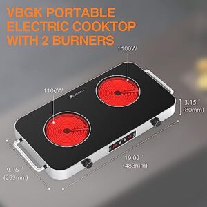 VBGK Electric Cooktop, 120V Induction Cooktop with 2 Burners, Electric Stove Top with Knob Control, 2200W Countertop Burners 9 Power Levels, Child Safety Lock and 99 MinTimer