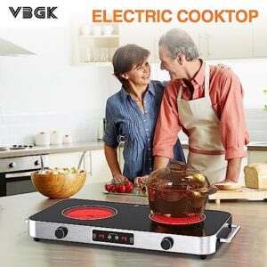 VBGK Electric Cooktop, 120V Induction Cooktop with 2 Burners, Electric Stove Top with Knob Control, 2200W Countertop Burners 9 Power Levels, Child Safety Lock and 99 MinTimer